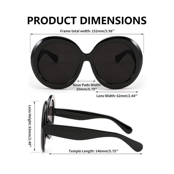Accessories | Vintage Big Round Sunglasses Women Black Oversized Sun ...